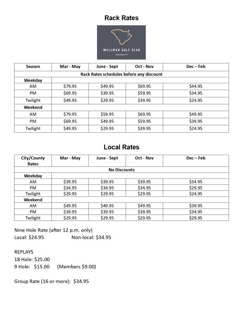 Rates - The Wellman Club