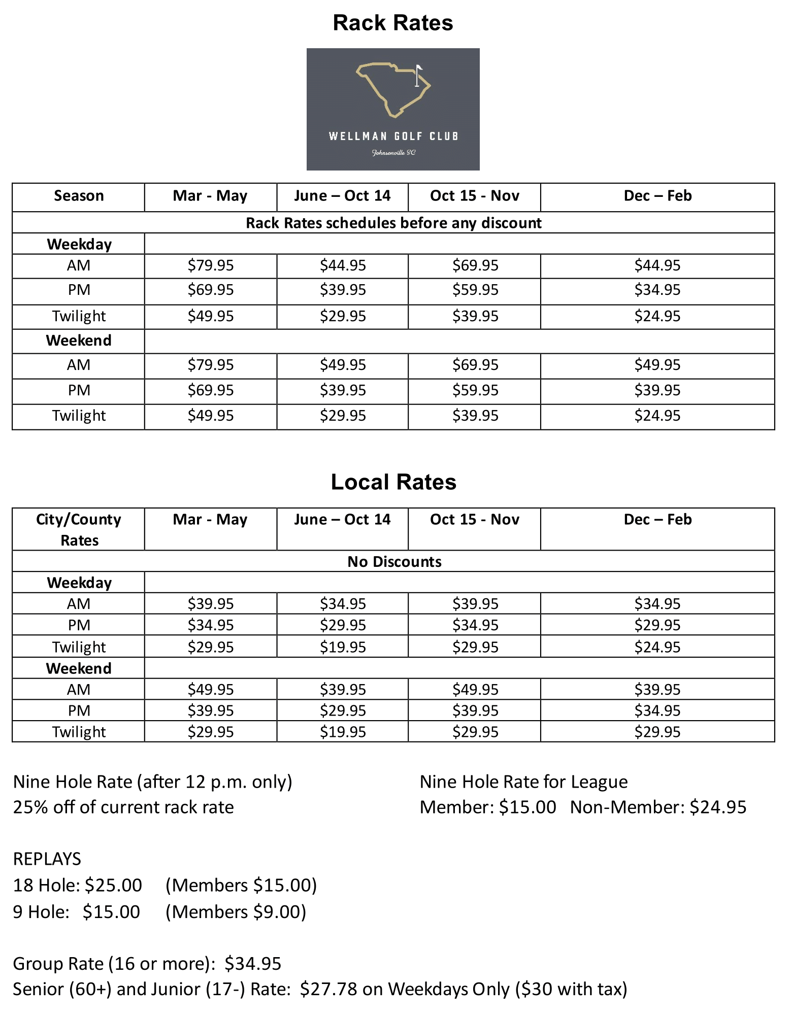 Rates - The Wellman Club